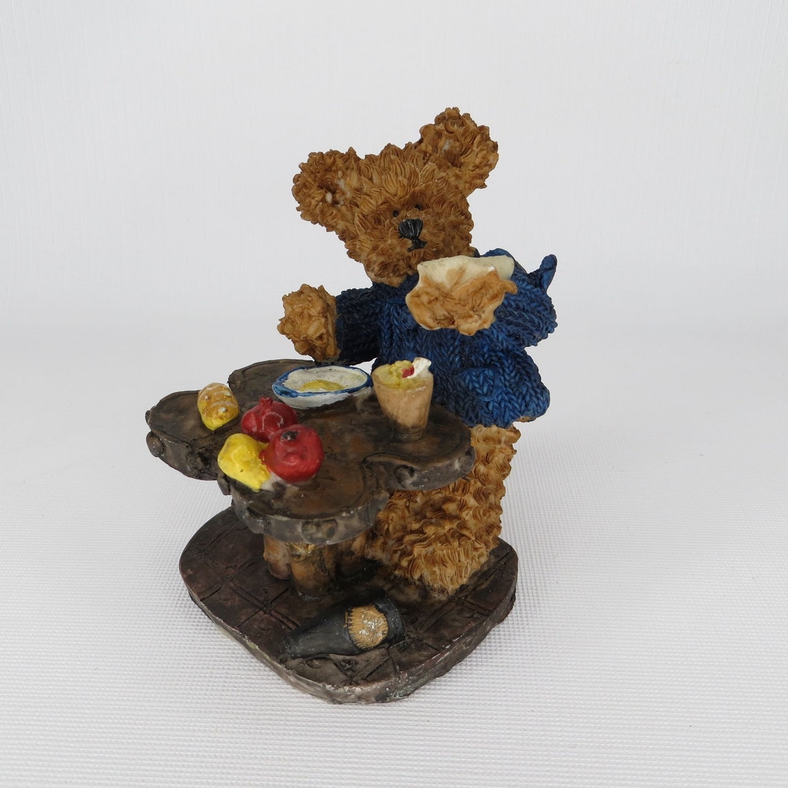 Cottage Style Teddy Bear Figurine Eating Meal Dinner Time | Etsy