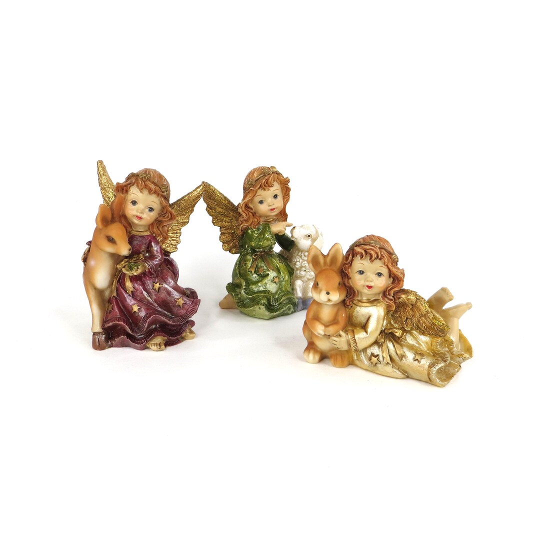 Set of Angels With Animals Figurines - Etsy