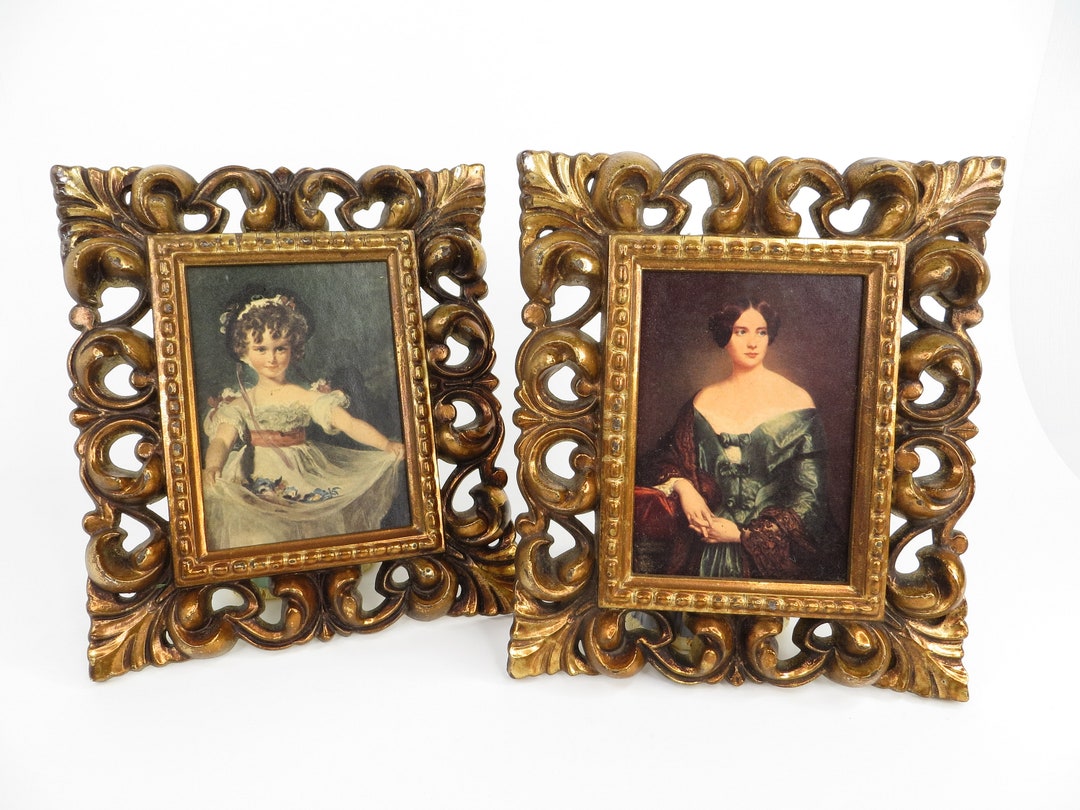 Vintage Pair of Framed Portrait Prints Lady and Little Girl Mid Century ...