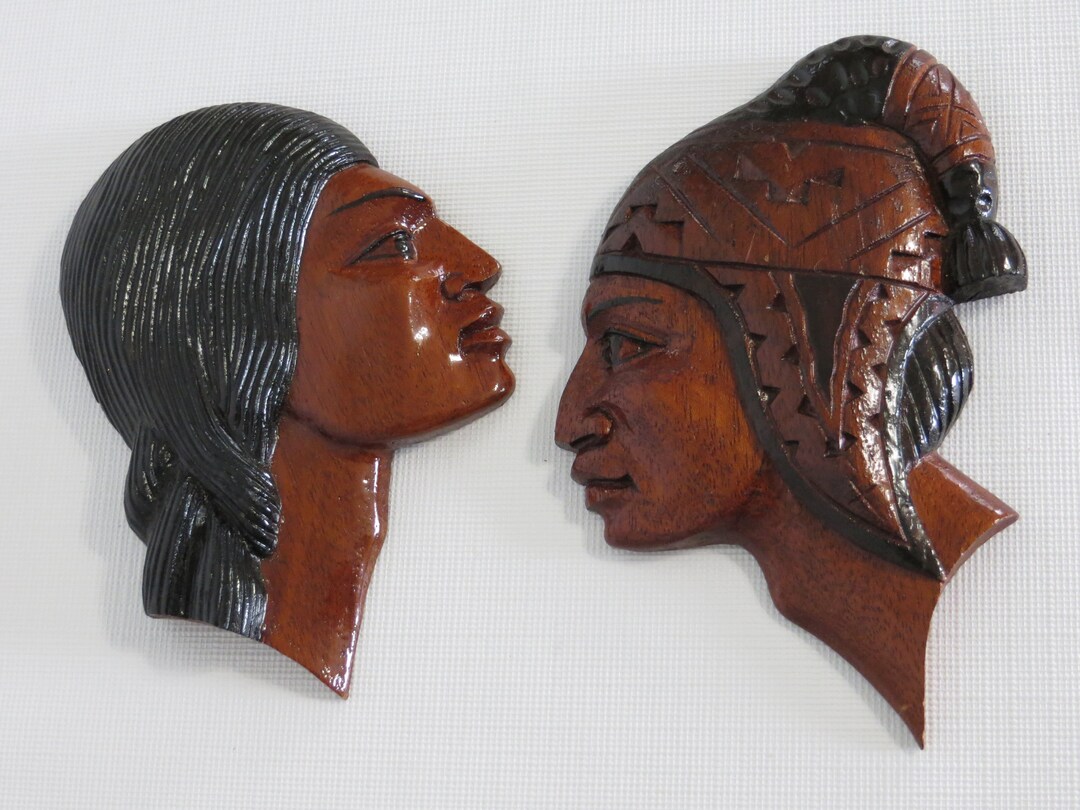 Pair of Vintage Indian Face Wall Plaques Wood Accent Decor - Etsy