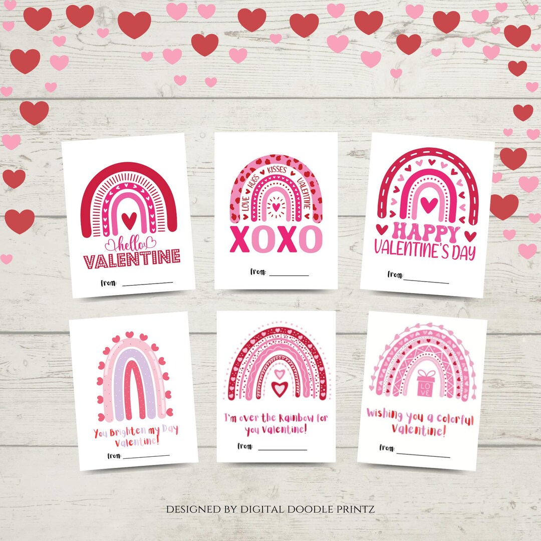 Printable Rainbow Valentine’s Day Cards, Classroom Valentine’s Day ...