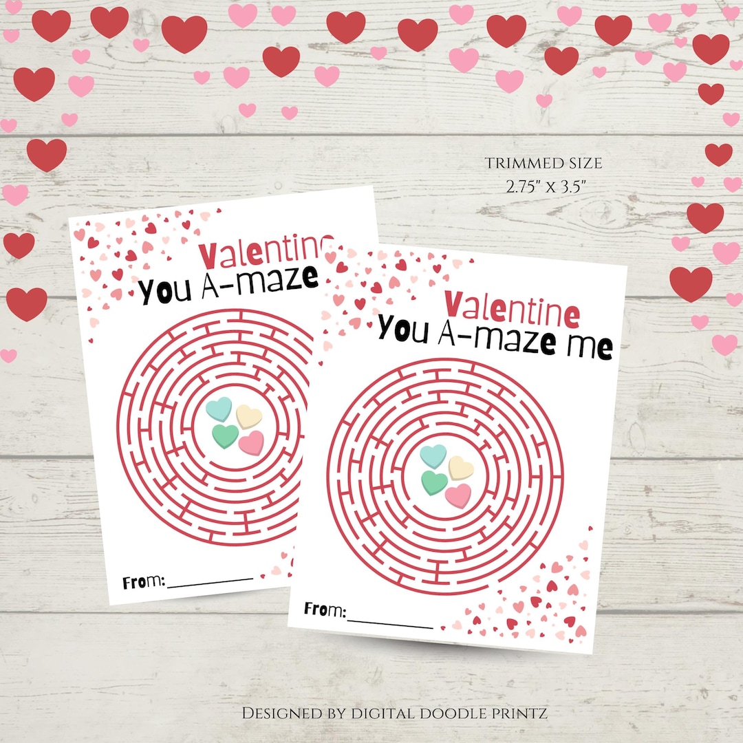 Printable Maze Valentine’s Day Cards, Classroom Valentine’s Day Cards ...