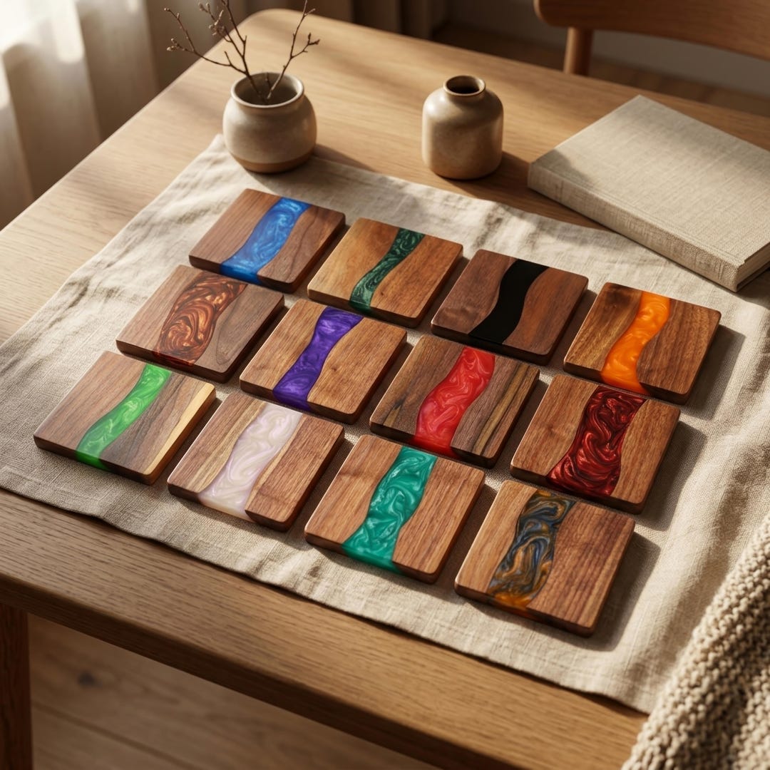 Handmade Walnut Epoxy Resin Coaster Set, Wooden Drink Coasters, Rustic ...