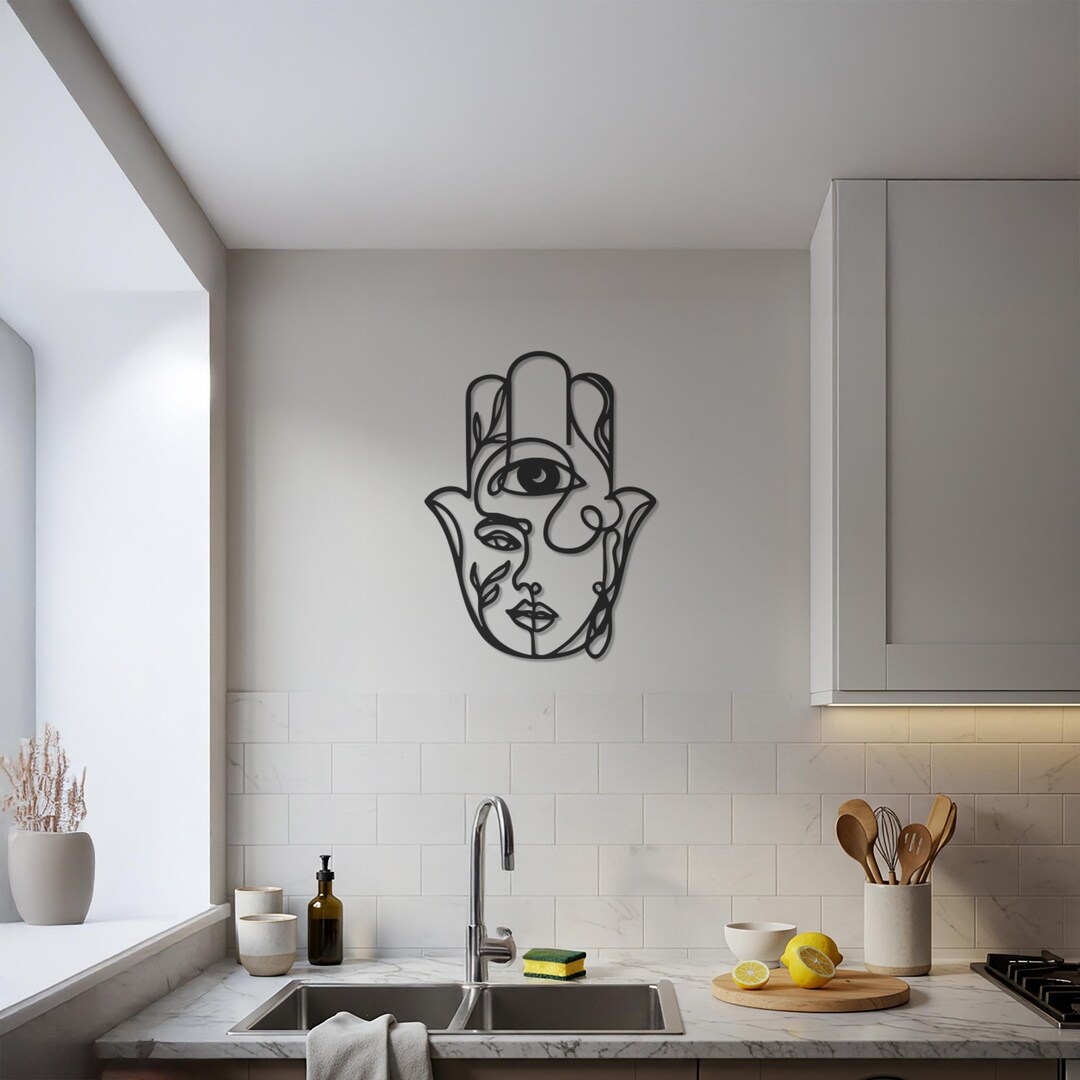 Hamsa Hand Metal Wall Art, Abstract Face and Third Eye Design ...