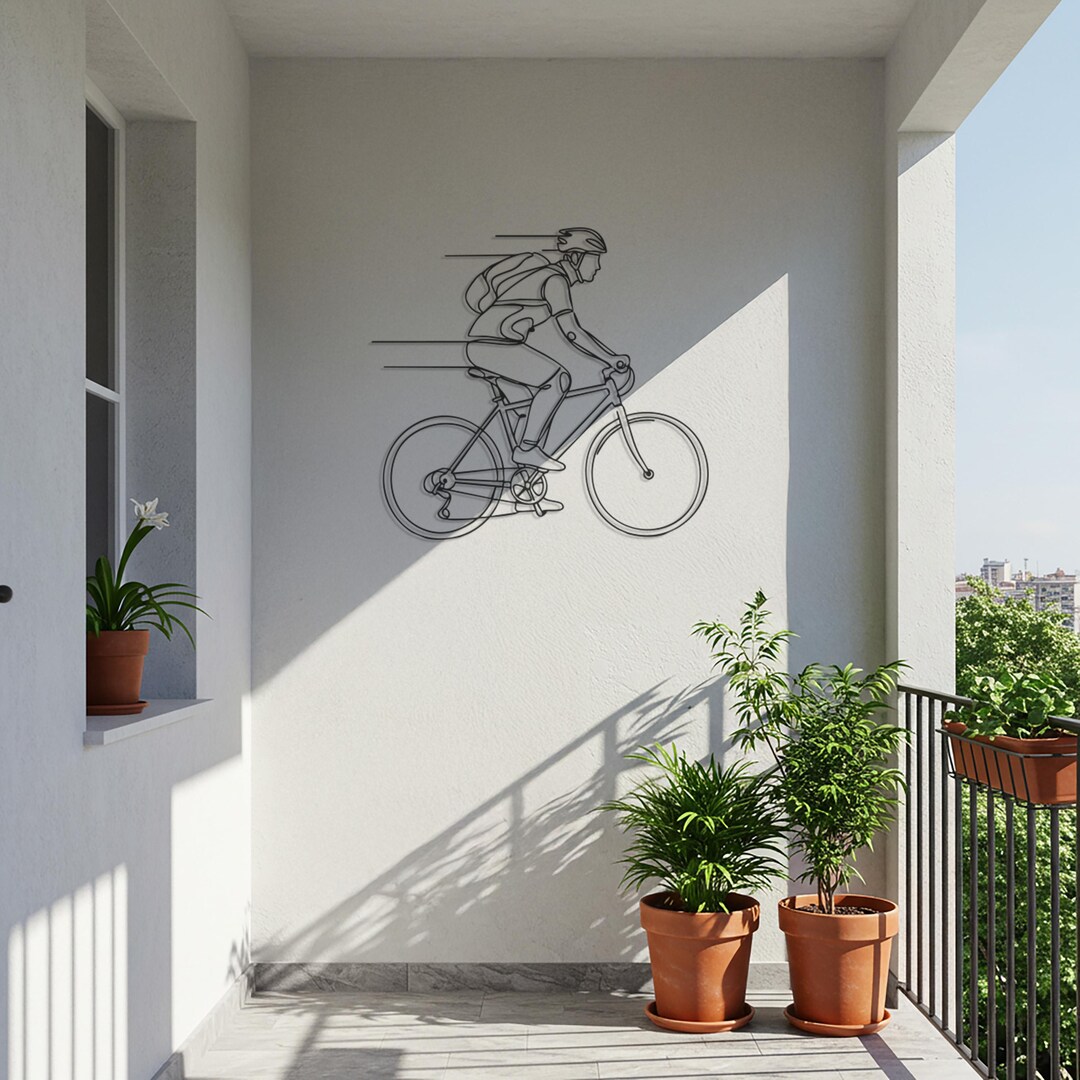 Cyclist Metal Wall Decor, Modern Bicycle Art Design, Dynamic Line Wall ...