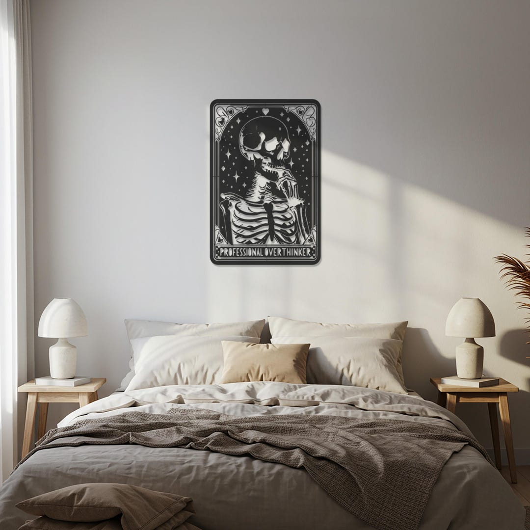 Professional Overthinker Metal Wall Art, Skeleton Line Art Decor, Dark ...