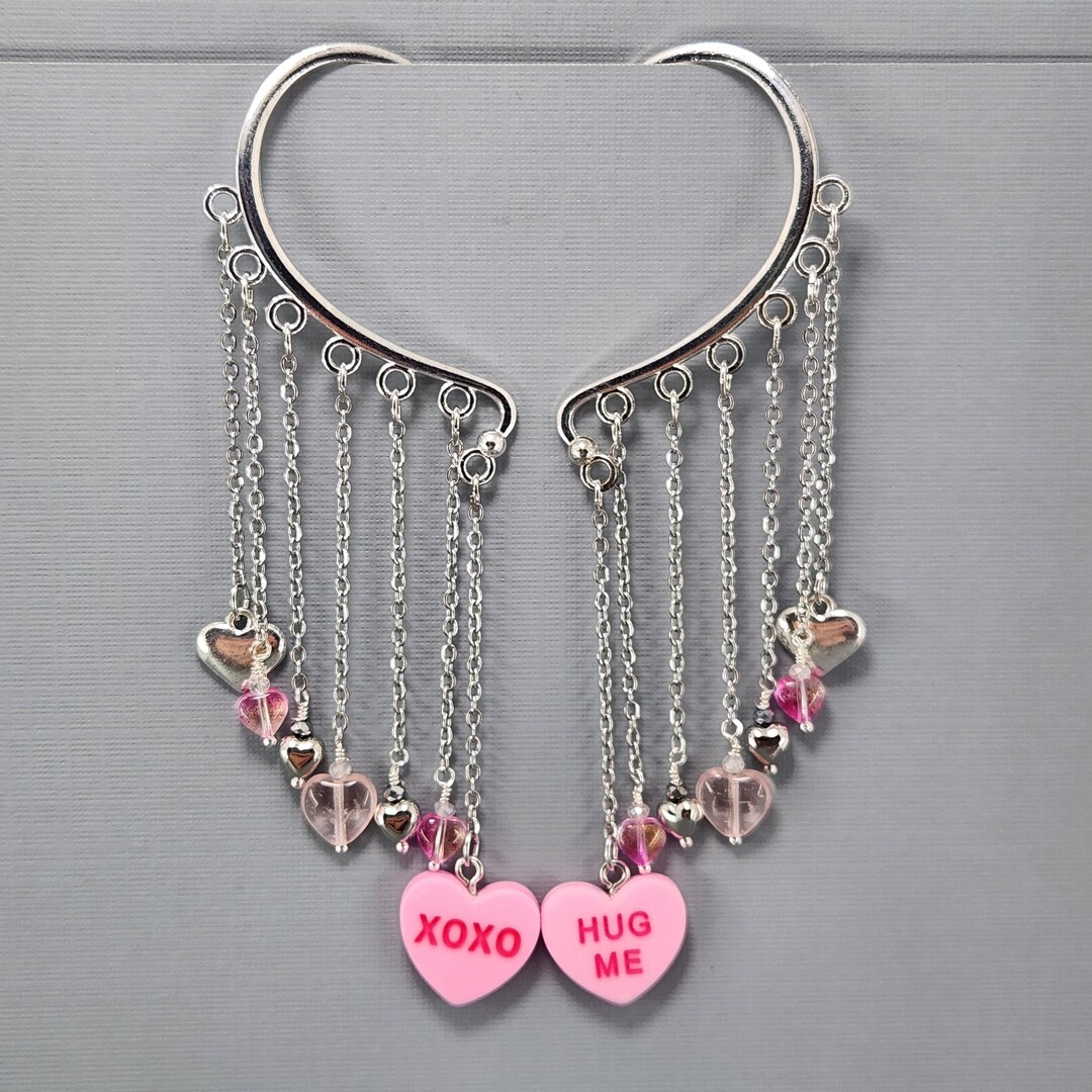 Ear Cuffs Ear Wraps Dangle Ear Cuff Pink Conversation Heart HUG ME ...