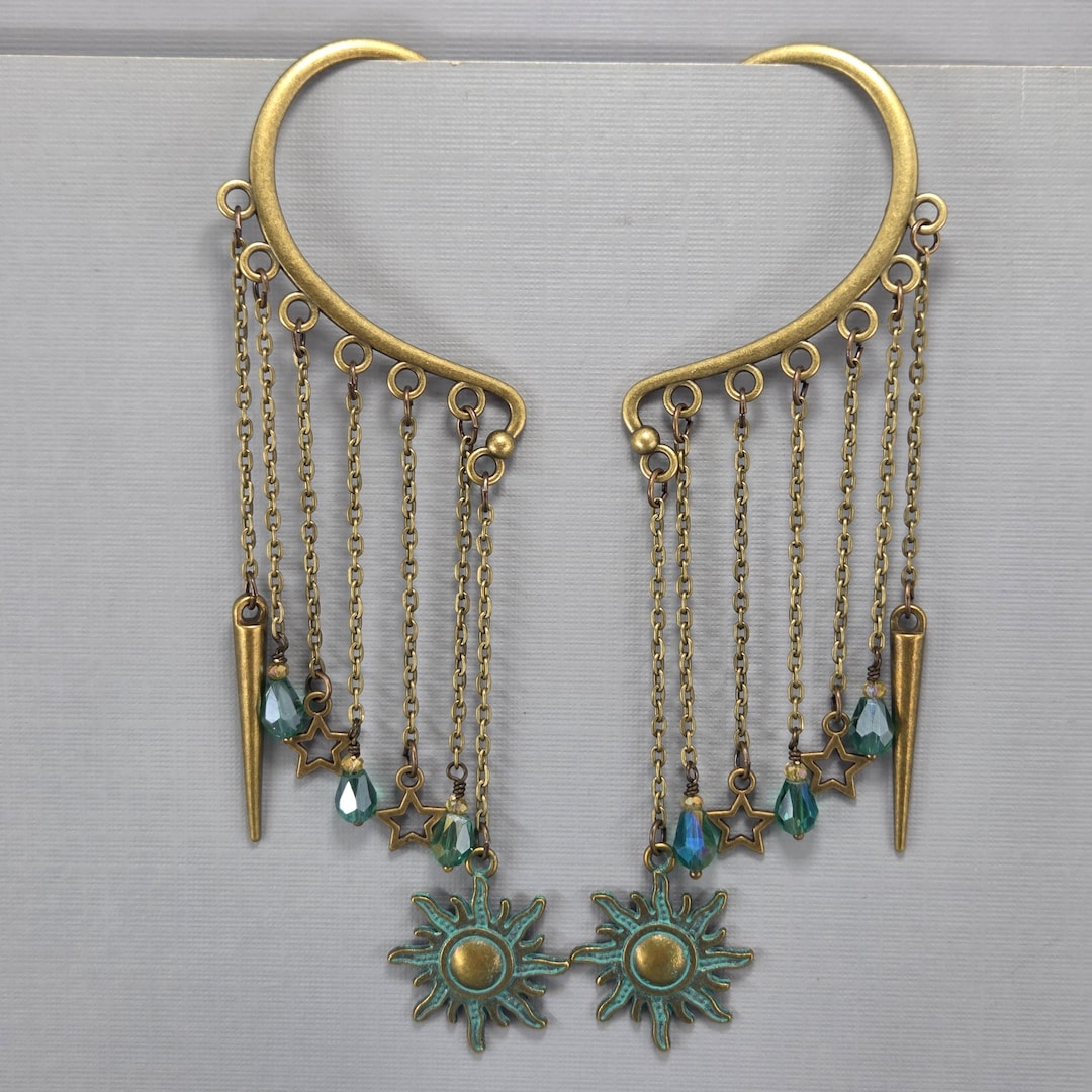 Bronze Patina Sun Ear Cuff: Glass Crystal Antiqued Brass Star No ...