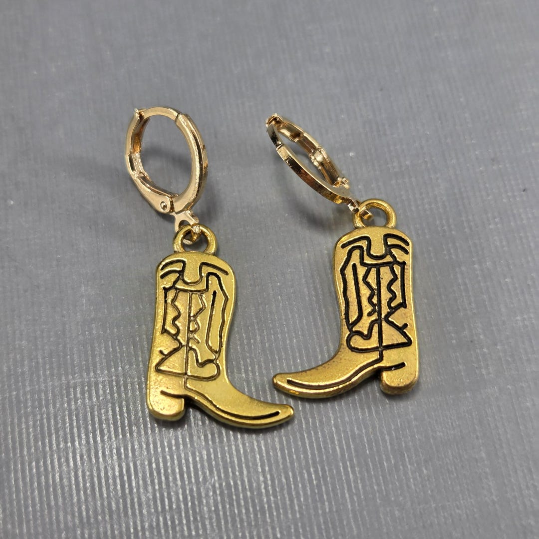 Cowboy Boots Lever Back Huggie Hoop Gold Cowgirl Earrings Pair or ...