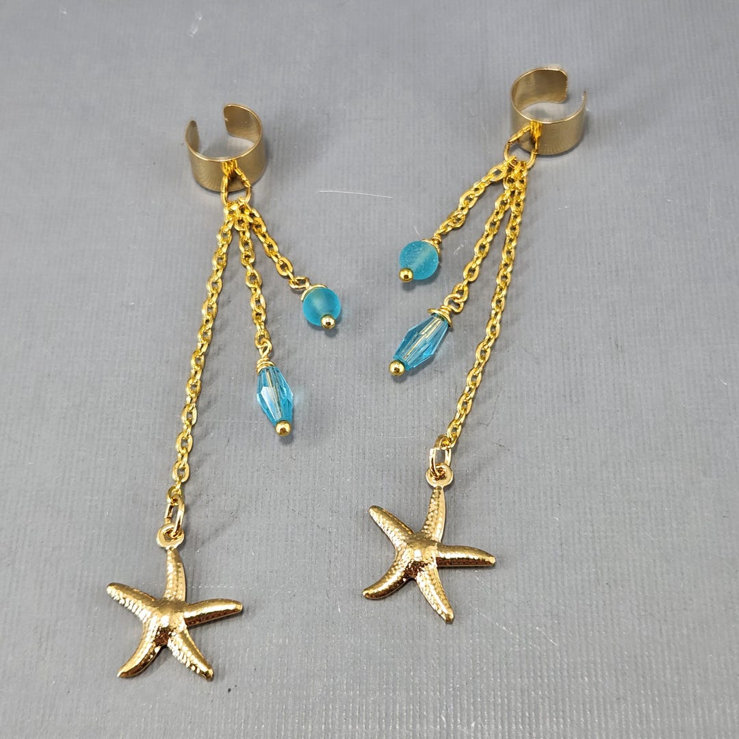 Ear Cuff Starfish Ear Cuff Star Fish Ear Cuff Dangle Ear Cuff Blue ...