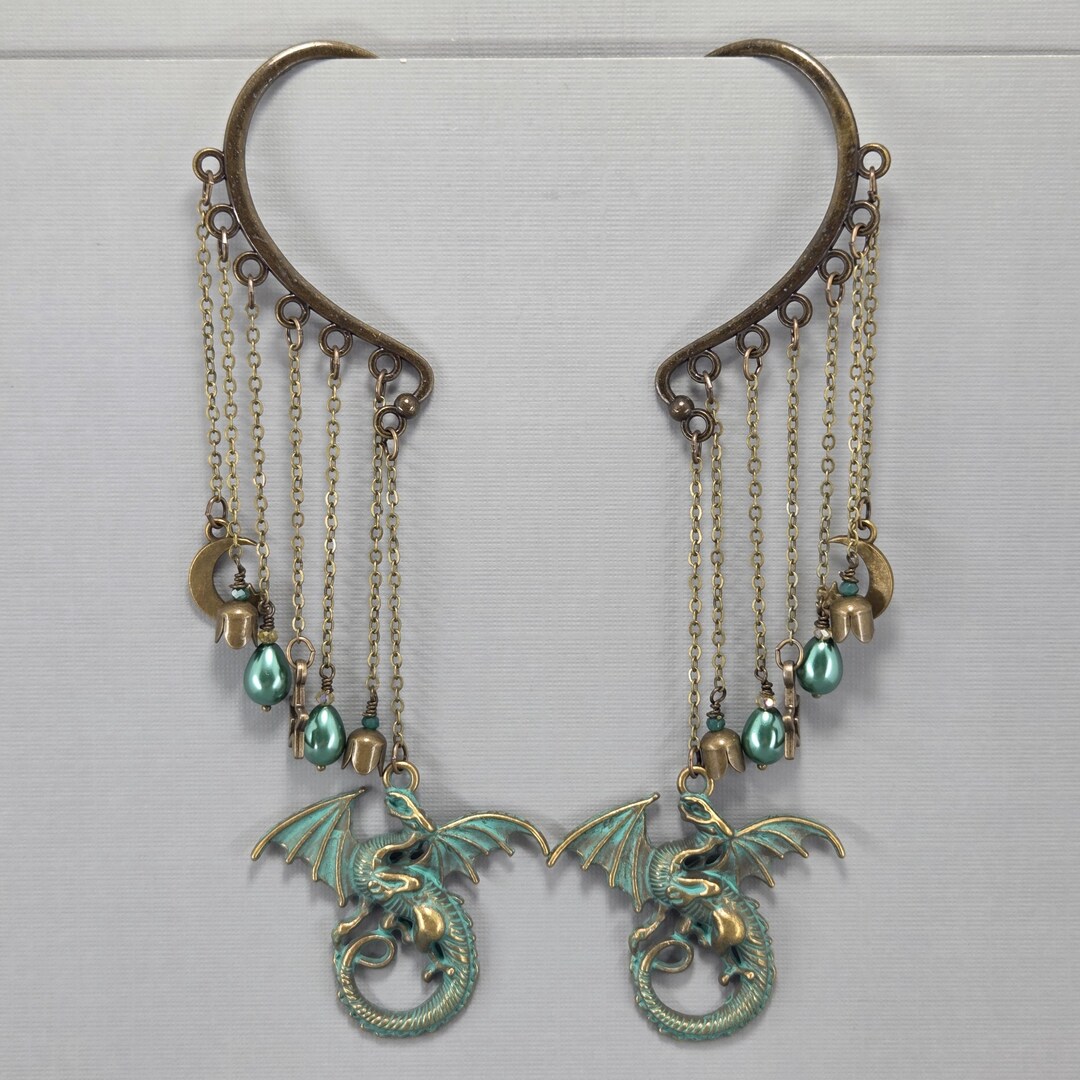 Ear Cuffs Ear Wraps Dragon Ear Cuff Dangle Ear Wrap Large Brass Dragon ...