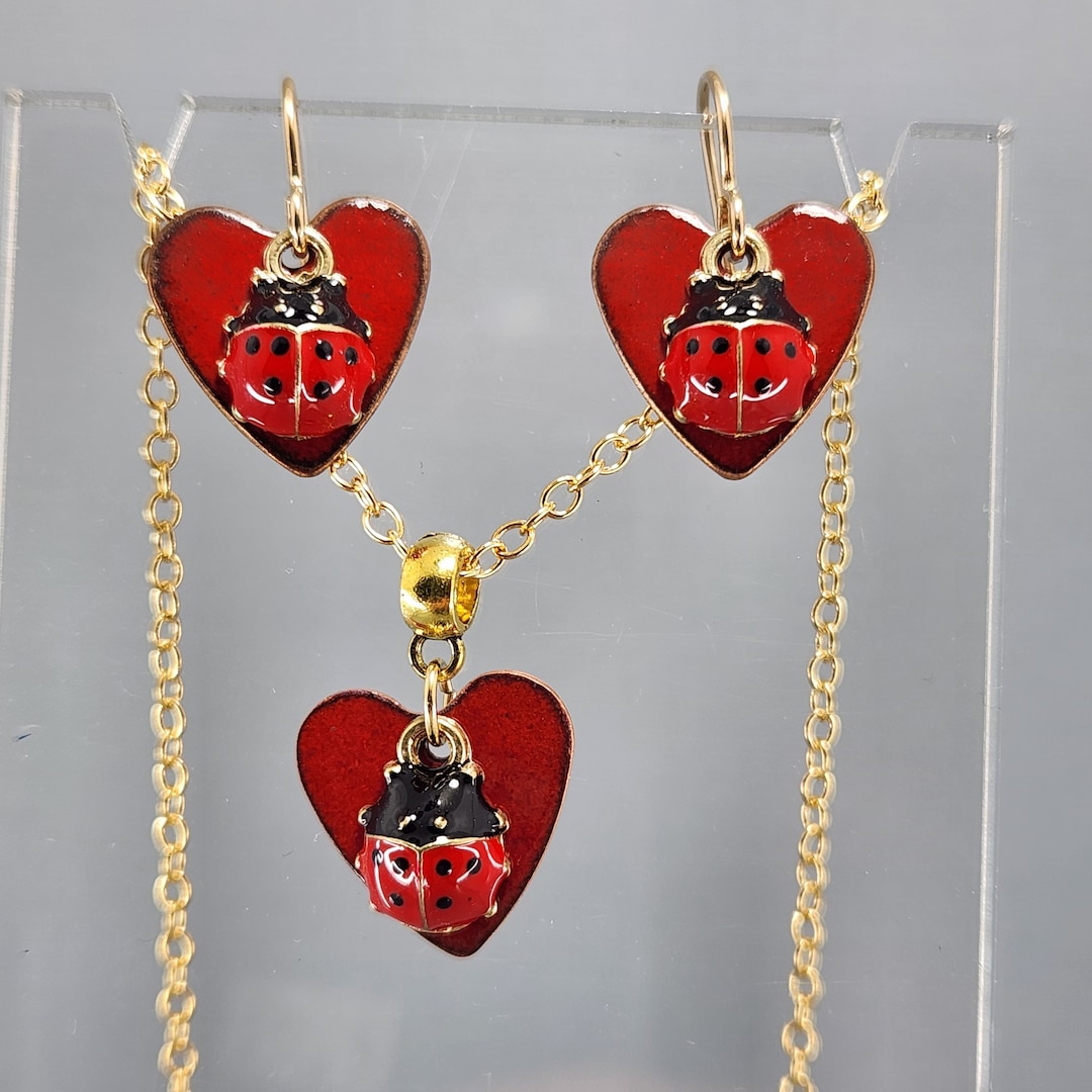 Ladybug Necklace Ladybug Earrings Ladybug Set Red Lady Bug Jewelry ...