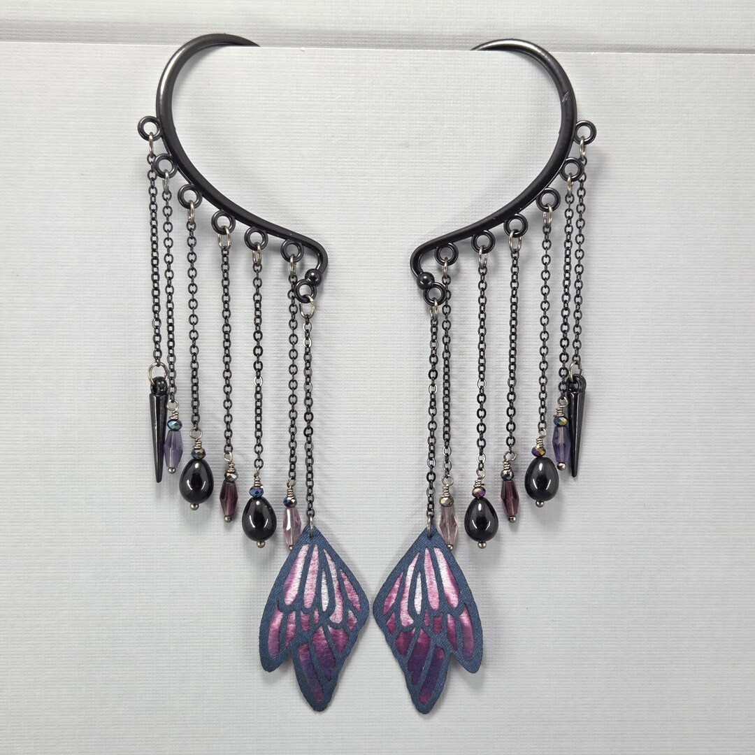 Ear Cuffs Ear Wraps Dangle Ear Wrap Black Trimmed Butterfly Wing Ear ...