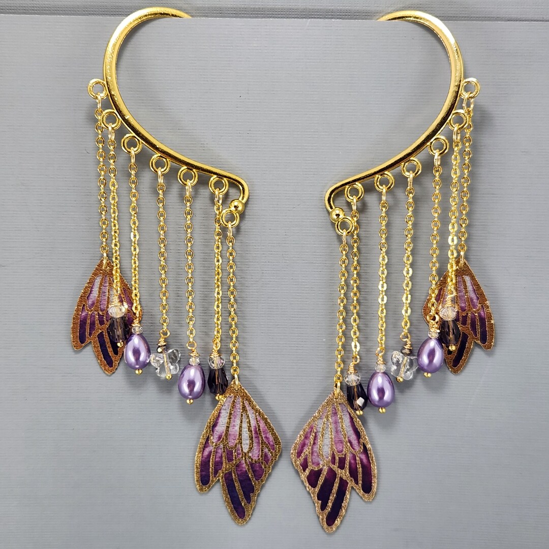 Ear Cuffs Ear Wraps Dangle Ear Wrap Gold Trimmed Butterfly Wing Ear ...