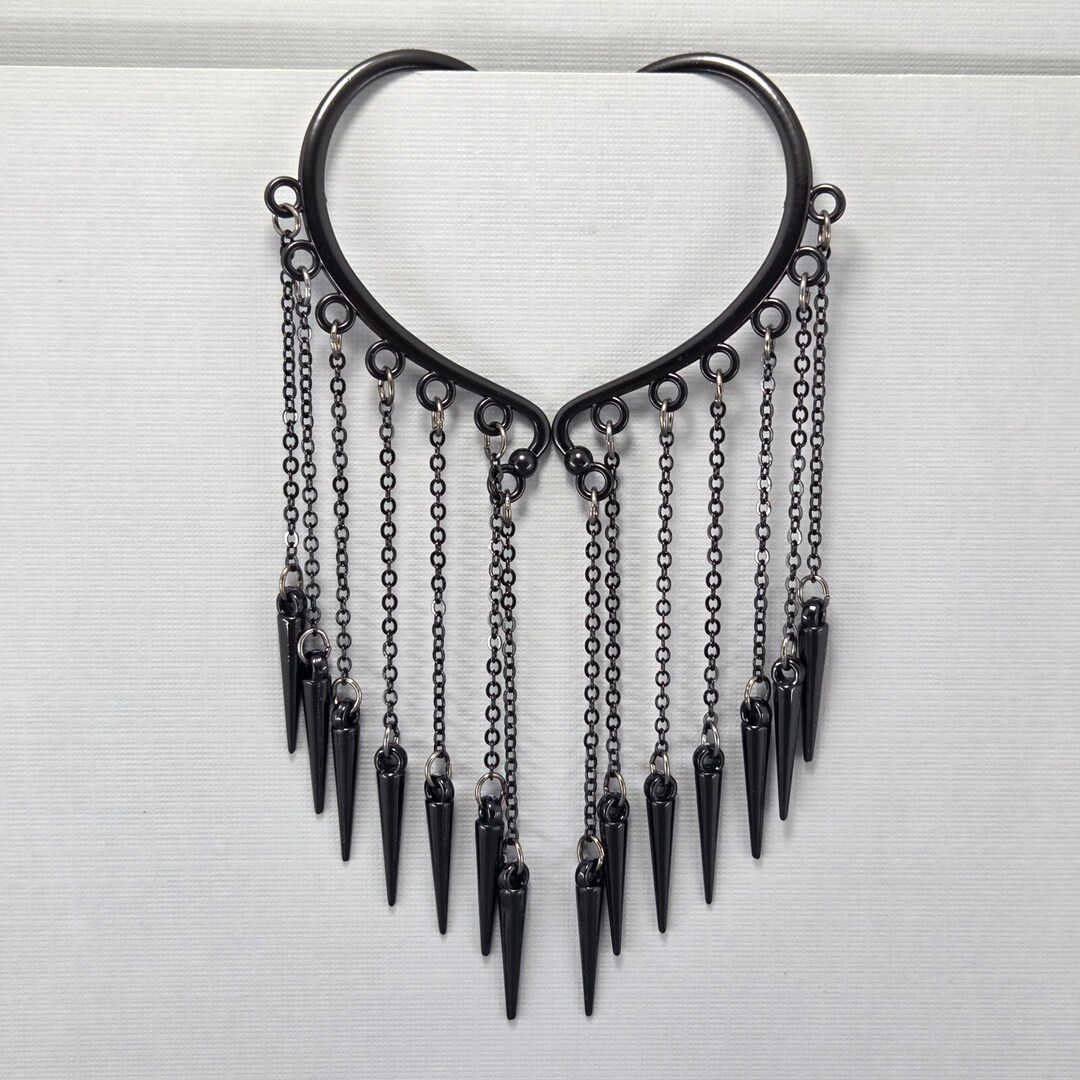 Black Spike Ear Cuffs Spike Ear Wrap Gothic Dangle Ear Cuff No Piercing ...