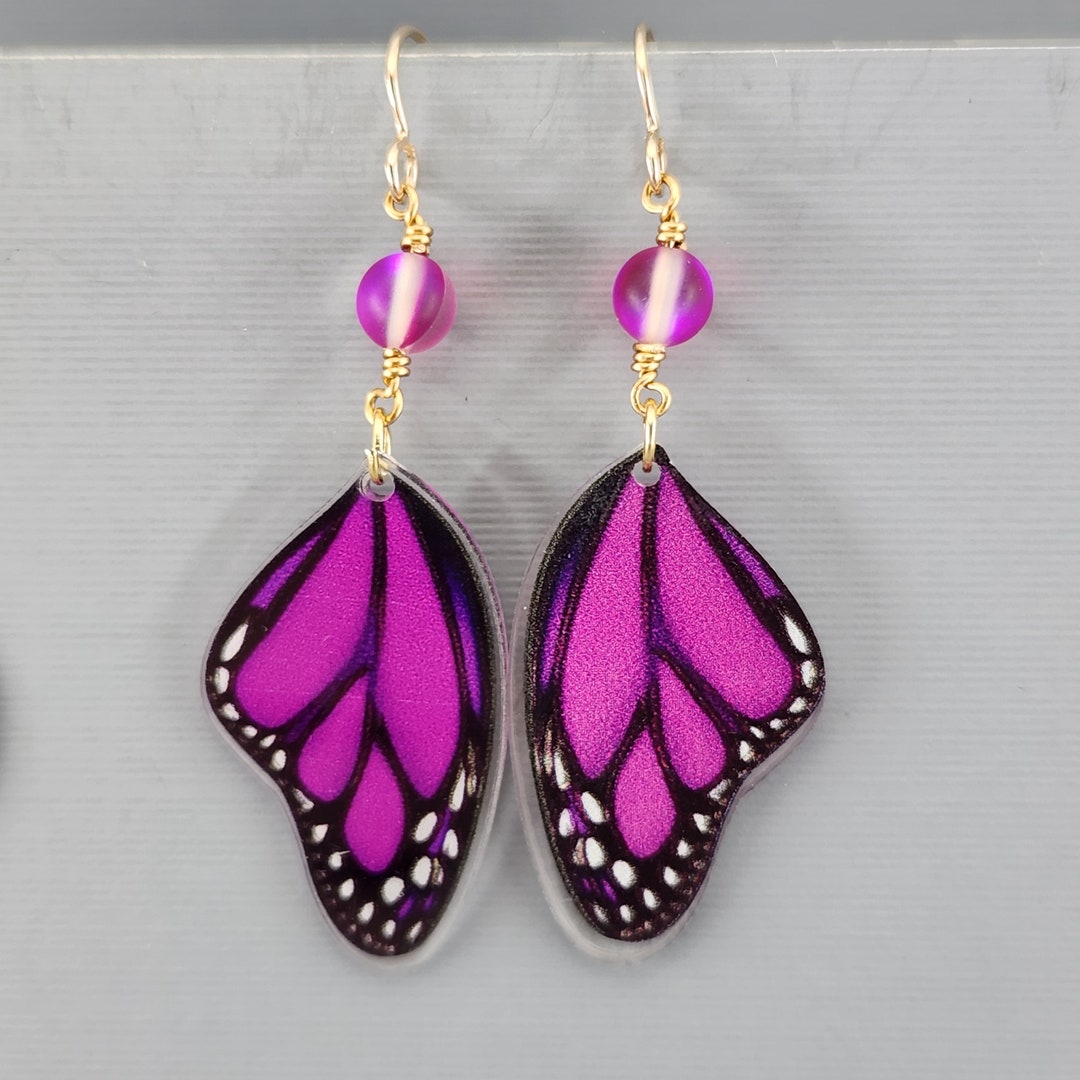 Butterfly Wing Earrings Pink Monarch Butterfly Wings Earrings - Etsy