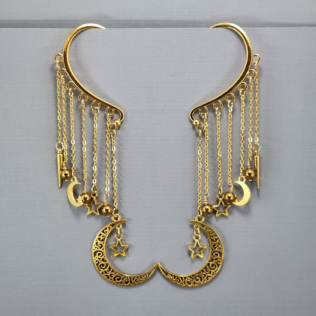 Ear Cuffs Ear Wrap Moon and Stars Ear Wrap Dangle Ear Cuff Filigree ...