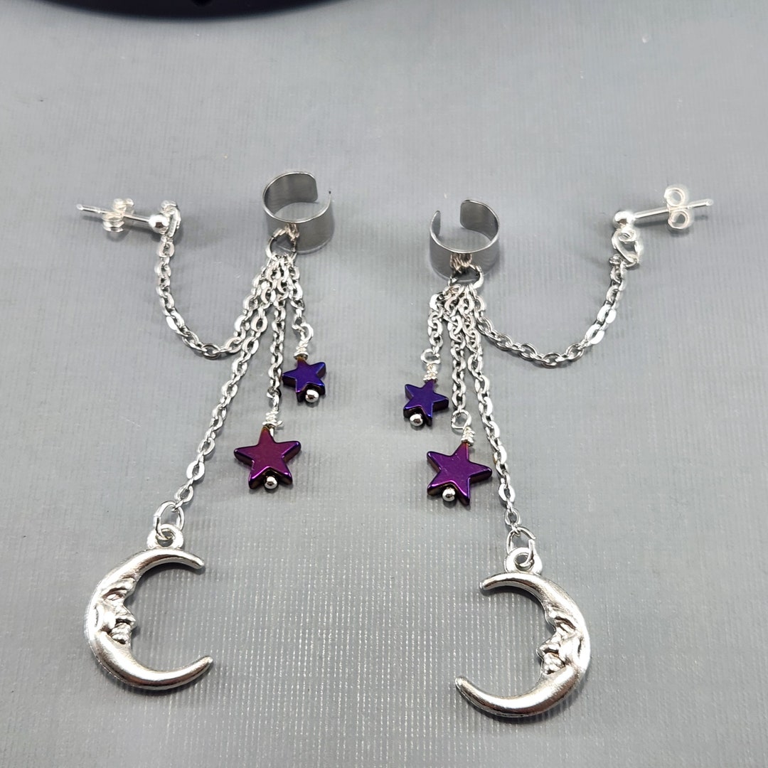 Ear Cuff Moon Ear Cuff Star Ear Cuff Dangle Ear Cuff Purple Hematite ...