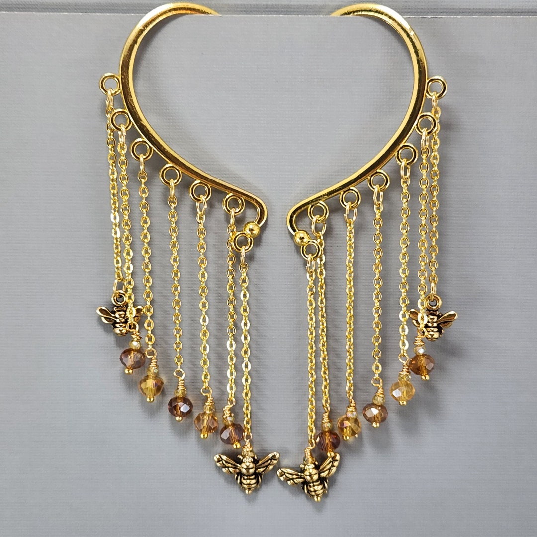 Gold Bumble Bee Ear Cuffs Honey Colored Glass Ear Wraps No Piercing ...