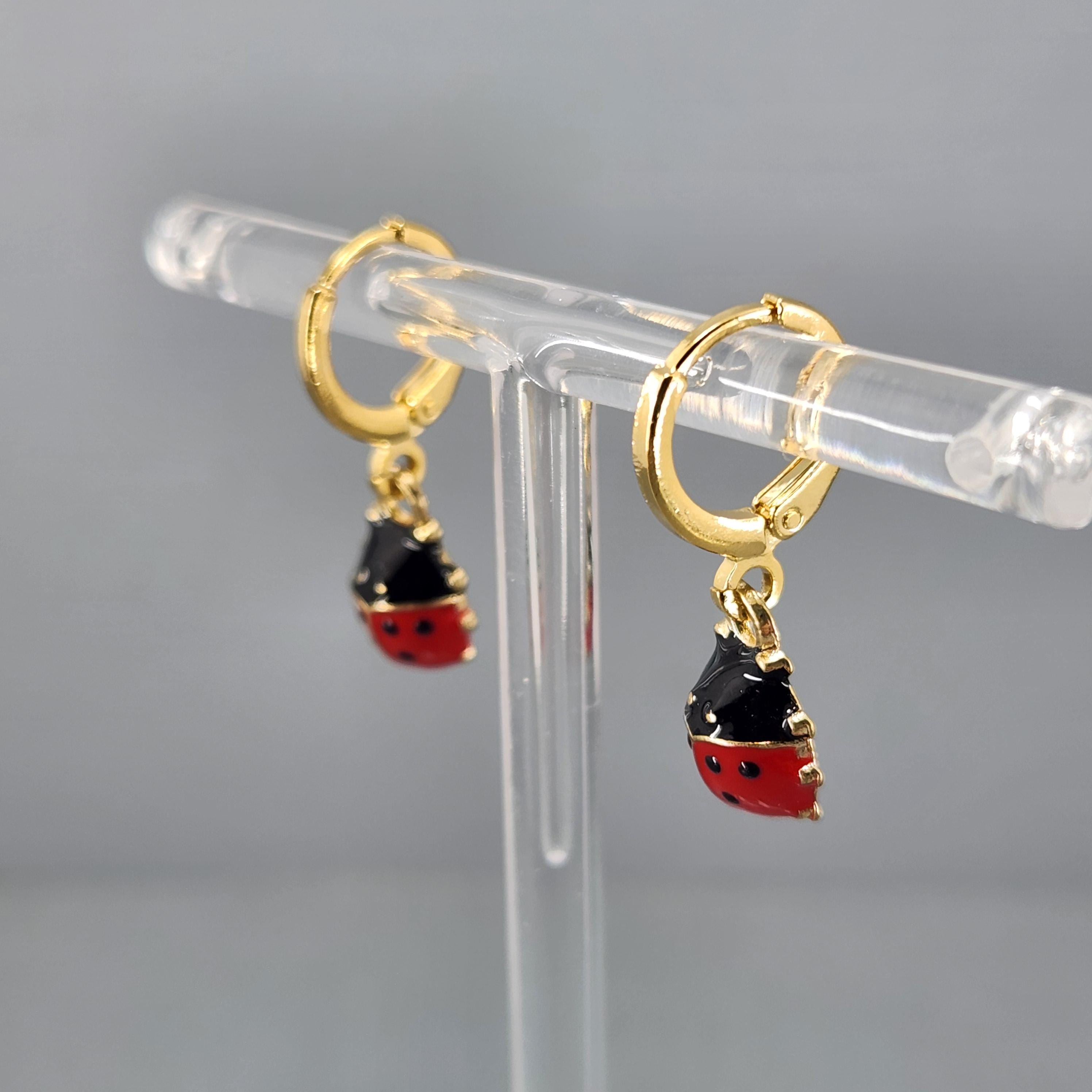 Ladybug Earrings Gold Lady Bug Lever Back Hoop Earrings Huggie Hoops ...