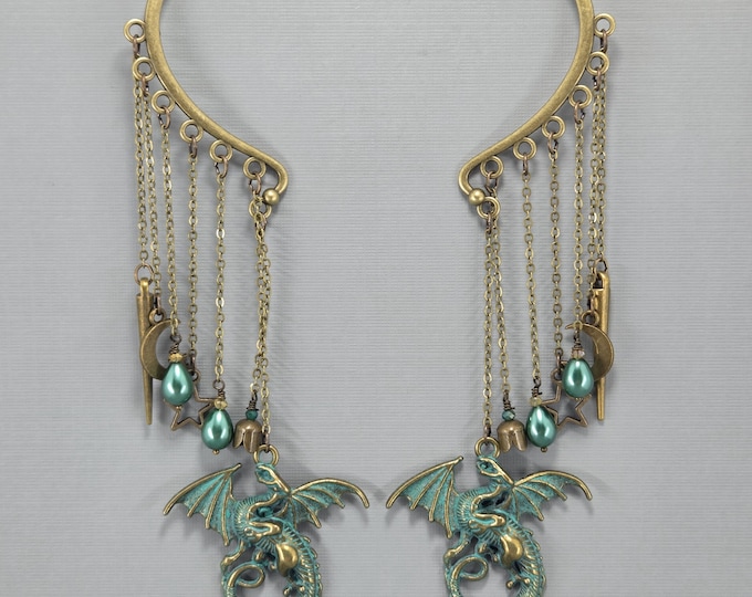 Ear Cuffs Ear Wraps Dragon Ear Cuff Dangle Ear Wrap Large Brass Dragon ...