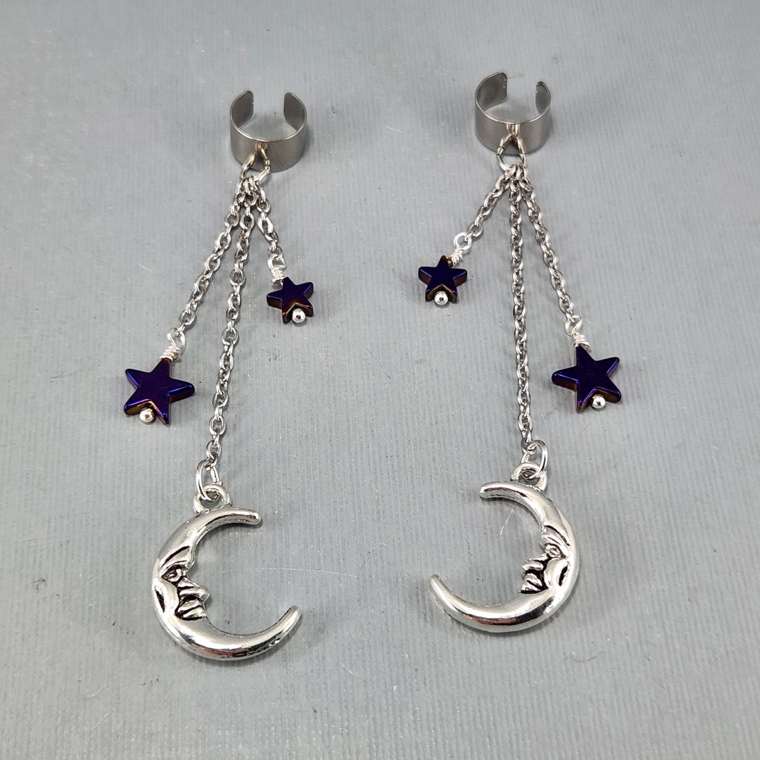 Ear Cuff Moon Ear Cuff Star Ear Cuff Dangle Ear Cuff Purple Hematite ...
