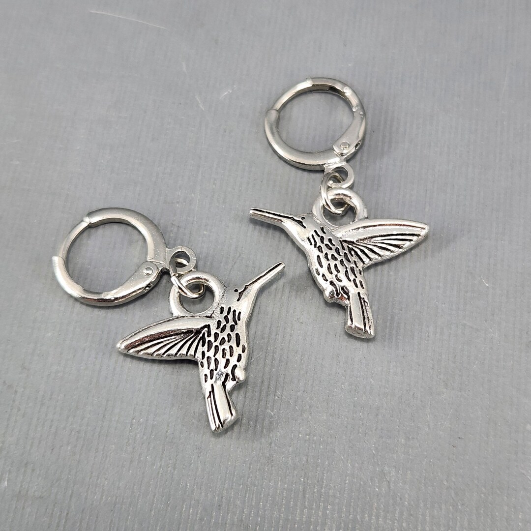 Silver Hummingbird Lever Back Earrings Huggie Hoops Pair or Single - Etsy