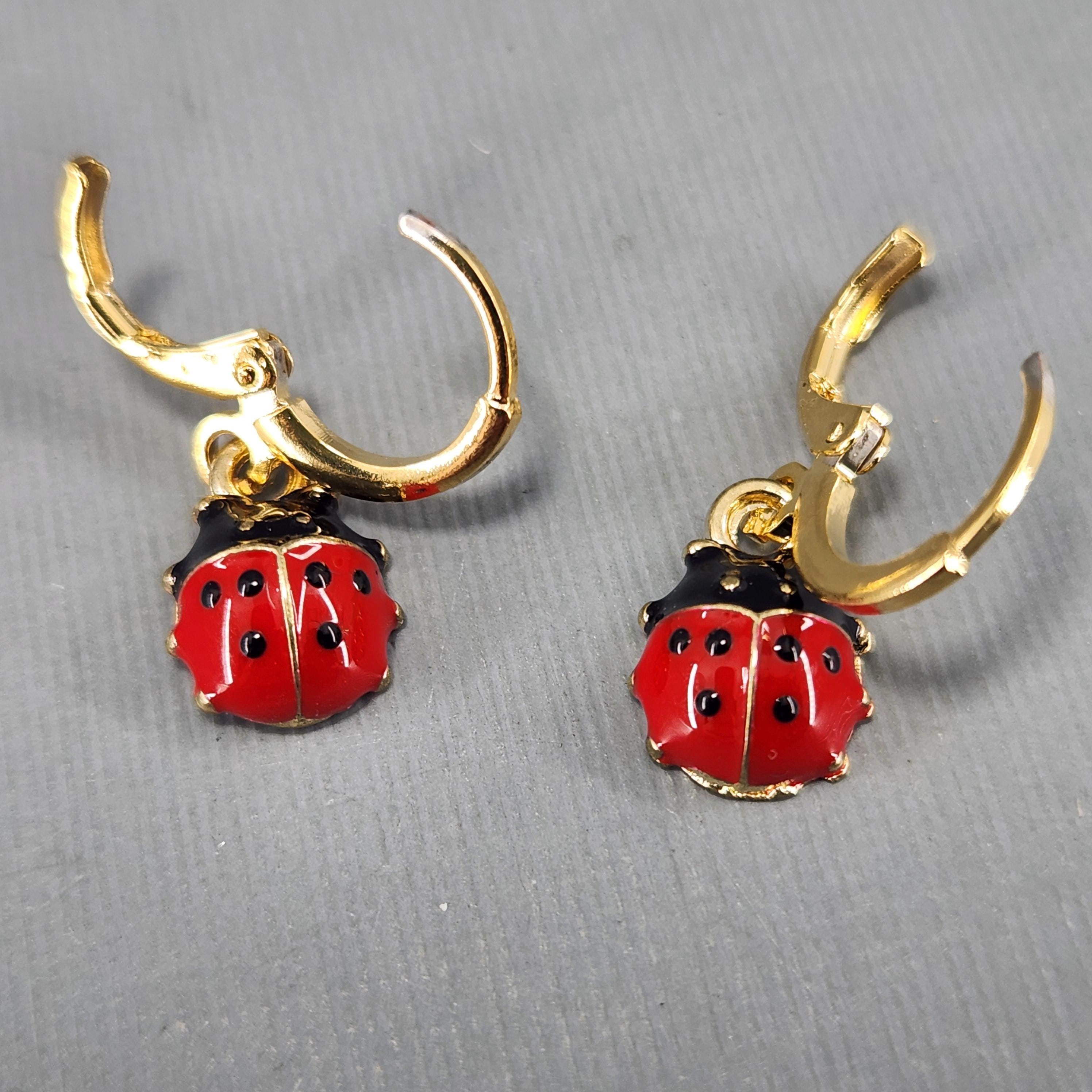 Ladybug Earrings Gold Lady Bug Lever Back Hoop Earrings Huggie Hoops ...