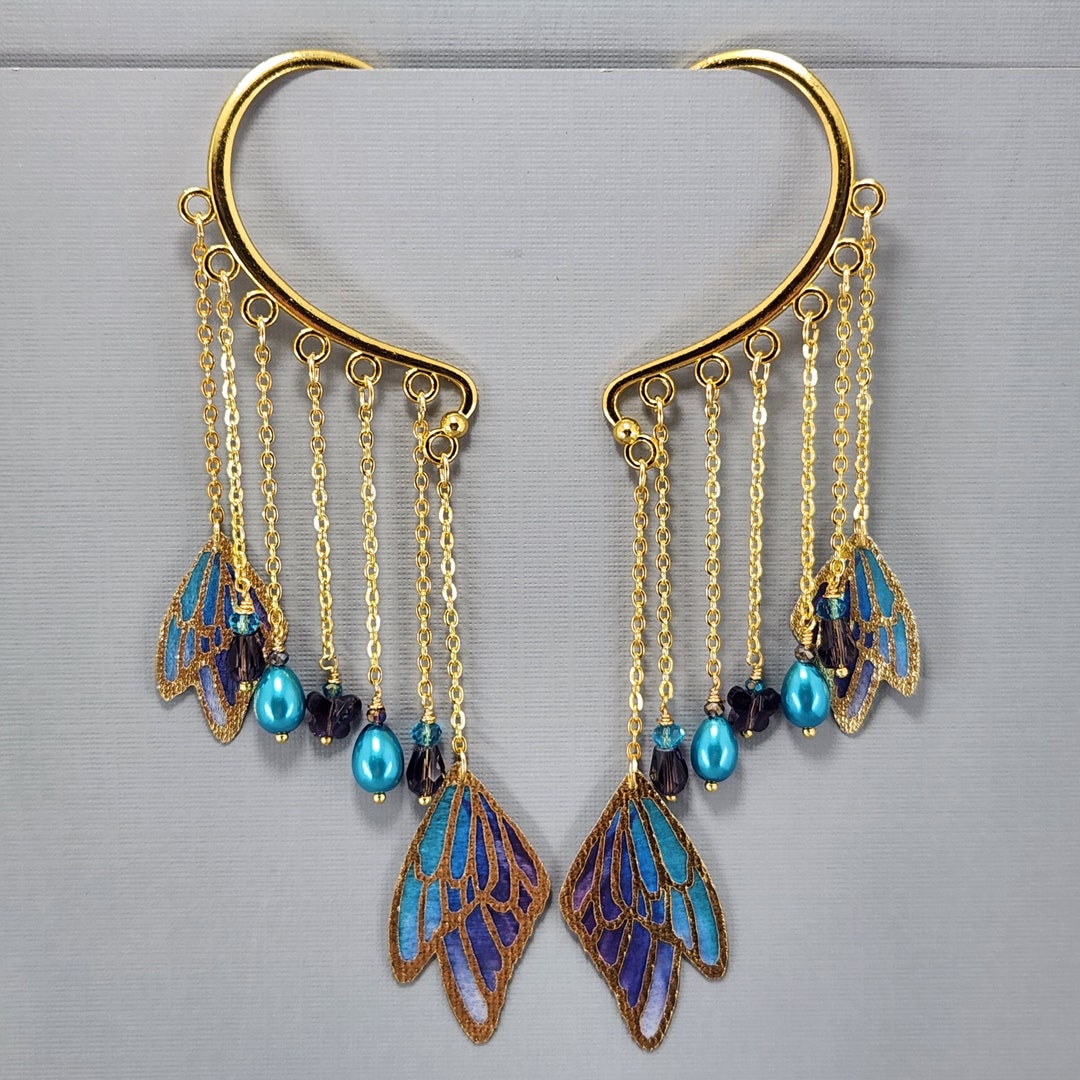 Ear Cuffs Ear Wraps Dangle Ear Wrap Gold Trimmed Butterfly Wing Ear ...