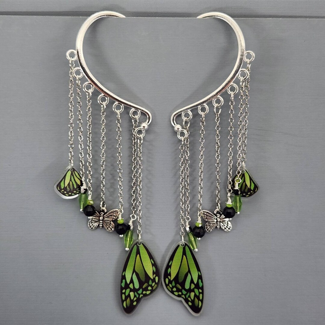 Ear Cuffs Ear Wrap Dangle Ear Cuffs Green Monarch Butterfly - Etsy