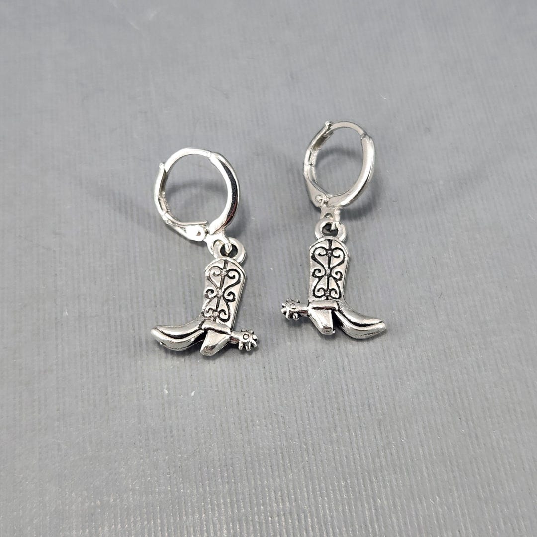 Cowboy Boots Lever Back Huggie Hoop Silver Cowgirl Earrings Pair or ...