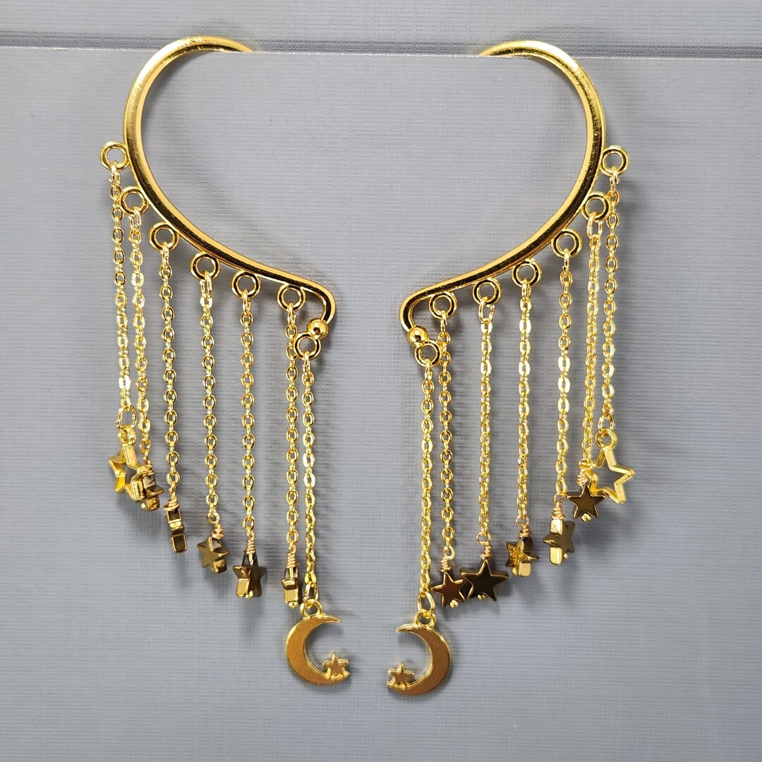 Ear Cuffs Ear Wrap Dangle Ear Cuff Moon and Stars Ear Wrap Cuffs No ...