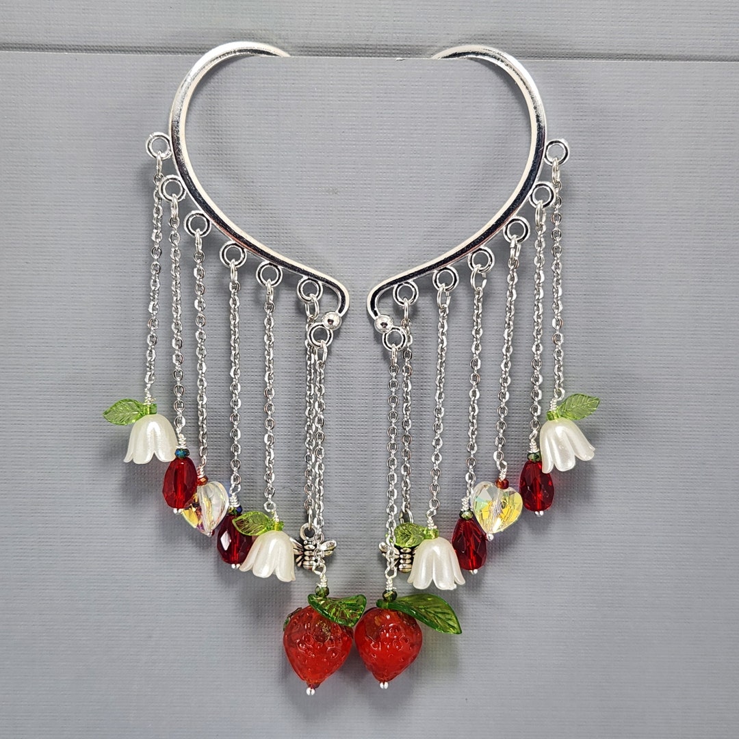 Ear Cuffs Ear Wrap Strawberry Dangle Ear Cuffs Silver Ear Wrap Cuff No ...