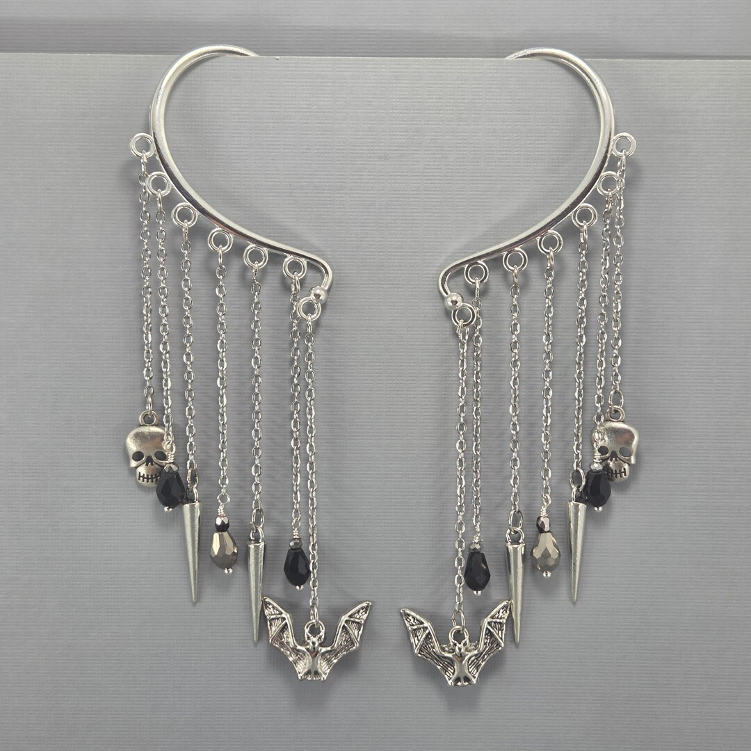 Ear Cuffs Ear Wraps Silver Vampire Bat Ear Cuff Silver Skull Ear Wrap ...