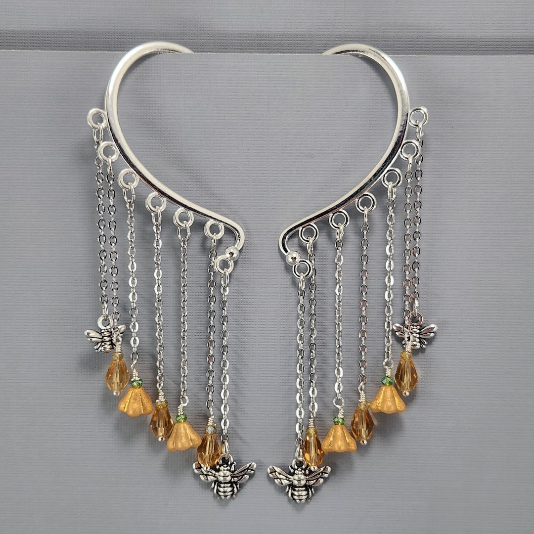 Ear Cuffs Ear Wraps Bumble Bee Ear Cuff Dangle Ear Wrap Silver Bee Ear ...