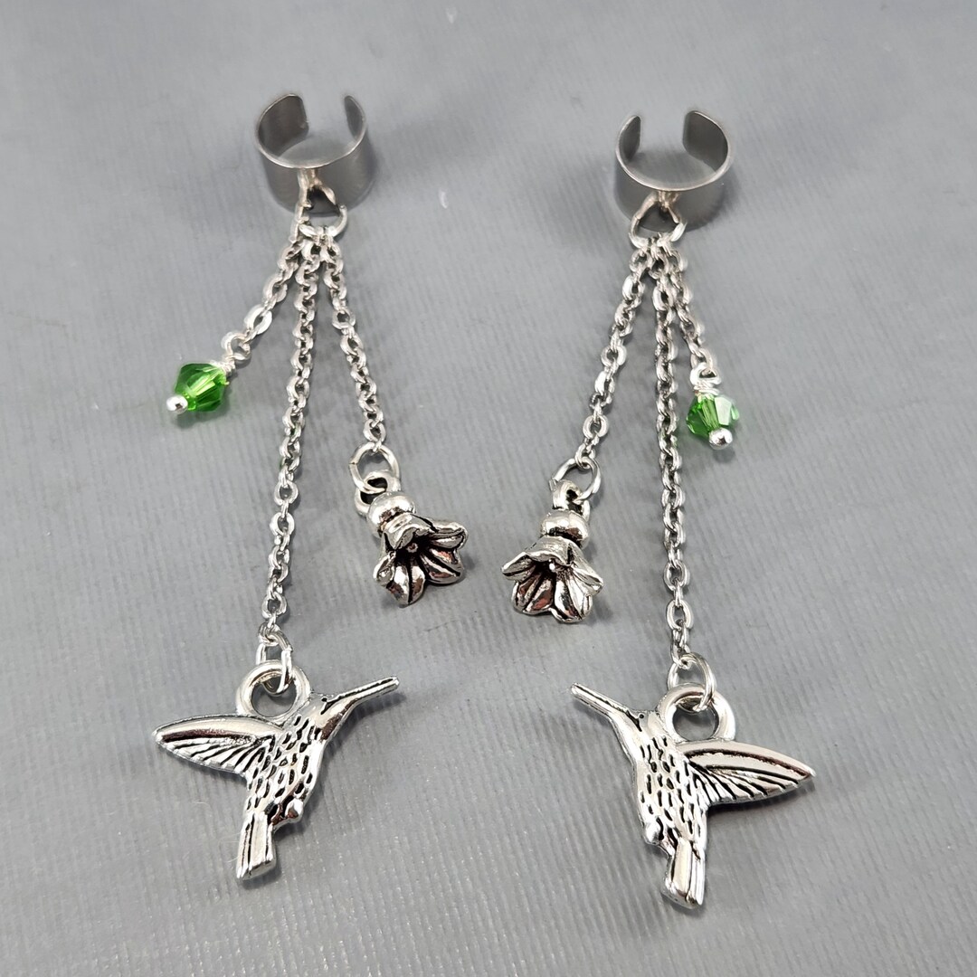 Ear Cuff Hummingbird Ear Cuff Flower Ear Cuff Dangle Ear Cuff Green ...