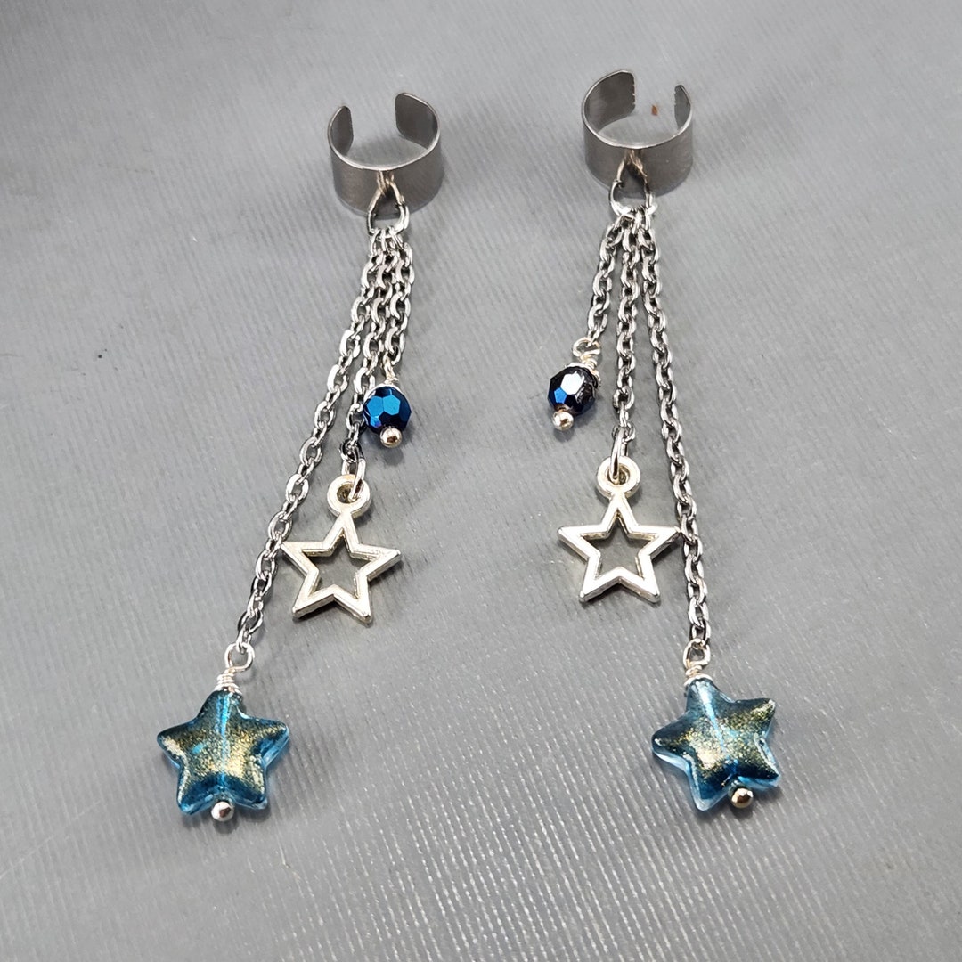 Ear Cuff Stars Ear Cuff Celestial Ear Cuff Dangle Ear Cuff Silver Star ...