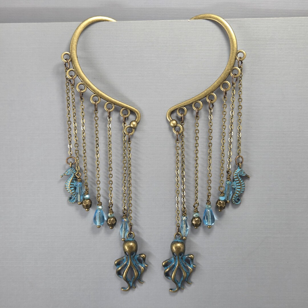 Ear Cuffs Ear Wraps Octopus Ear Cuff Dangle Ear Cuff Patina Blue ...