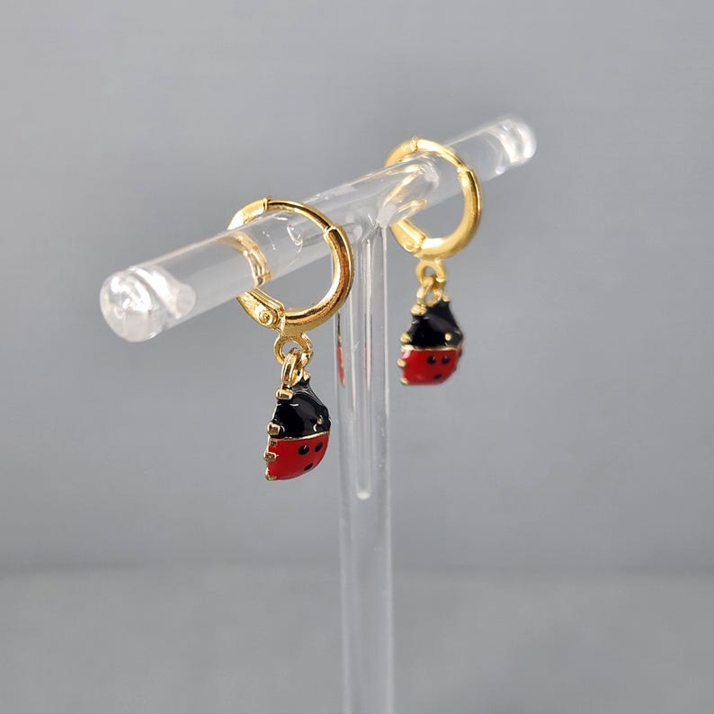 Ladybug Earrings Gold Lady Bug Lever Back Hoop Earrings Huggie Hoops ...