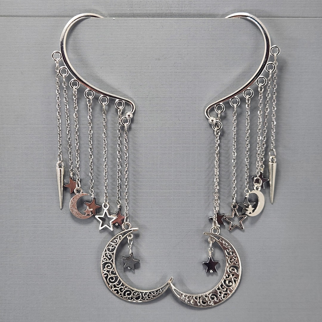 Ear Cuffs Ear Wraps Moon and Stars Ear Wrap Dangle Ear Cuff Filigree ...