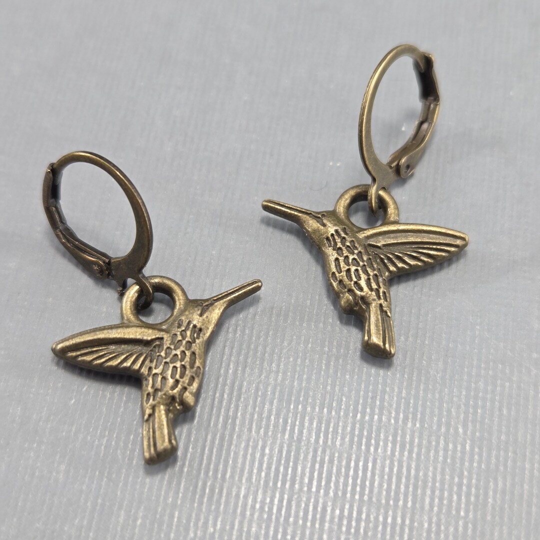 Huggie Hoop Earrings Hummingbird Earrings Antiqued Brass Hummingbird ...