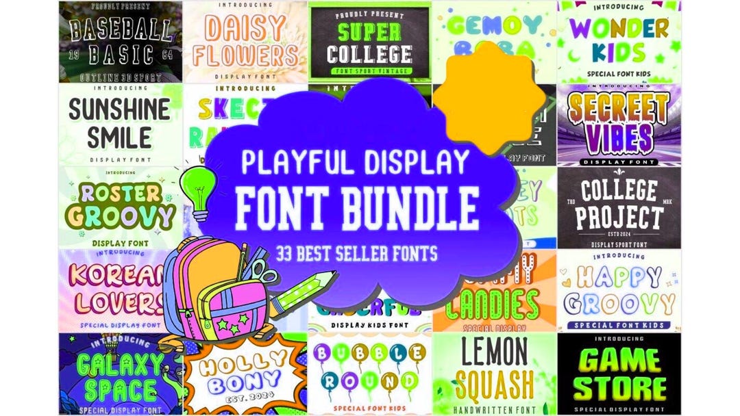 Playful Fun Font Bundle, Cute Handwritten Fonts for Procreate, Pattern ...