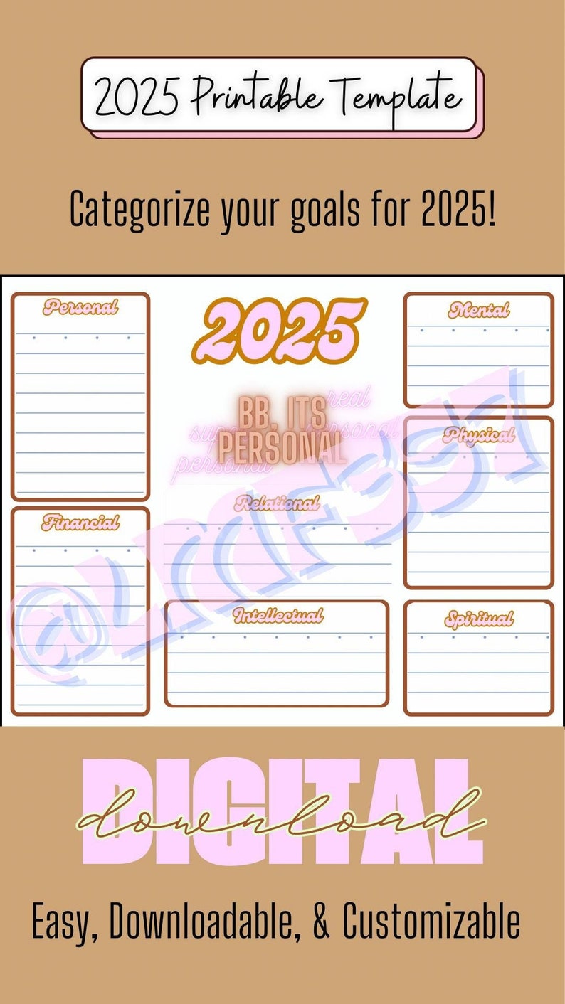 2025 Goals Template, 2025 Life Goals, 2025 Goal Categories, Goals ...