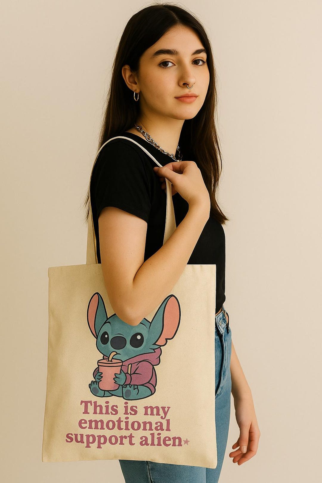 Emotional Support Alien Tote. Lilo & Stitch-inspired Cute Canvas Bag | Popcultpurgatory Funny ...