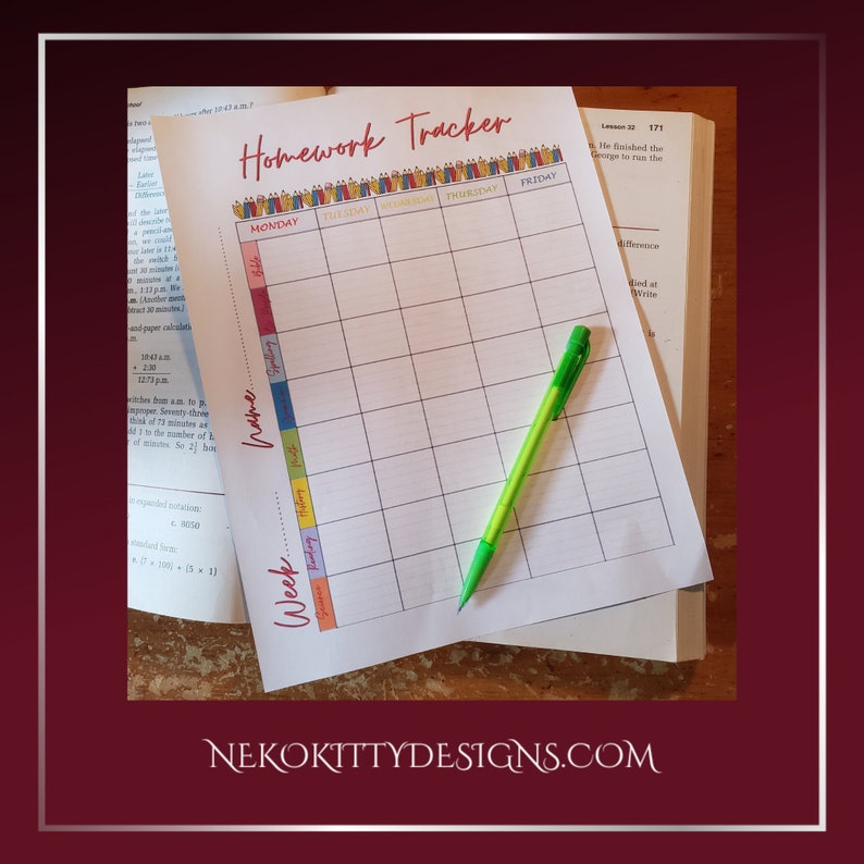 Student Homework Tracker Chart PDF PRINTABLE for Homeschool, School ...