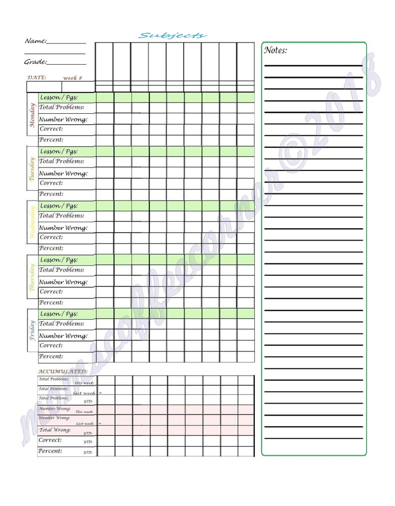 Grade Keeping Chart PDF for Homeschool - Etsy