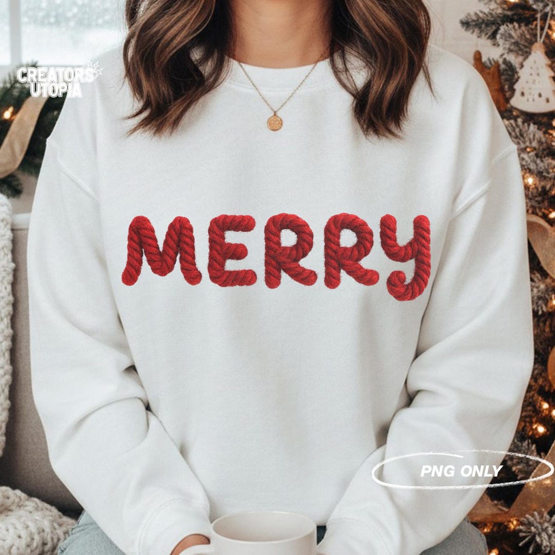 MERRY PNG Red Rope Thread Christmas Word Art Retro Holiday Lettering ...