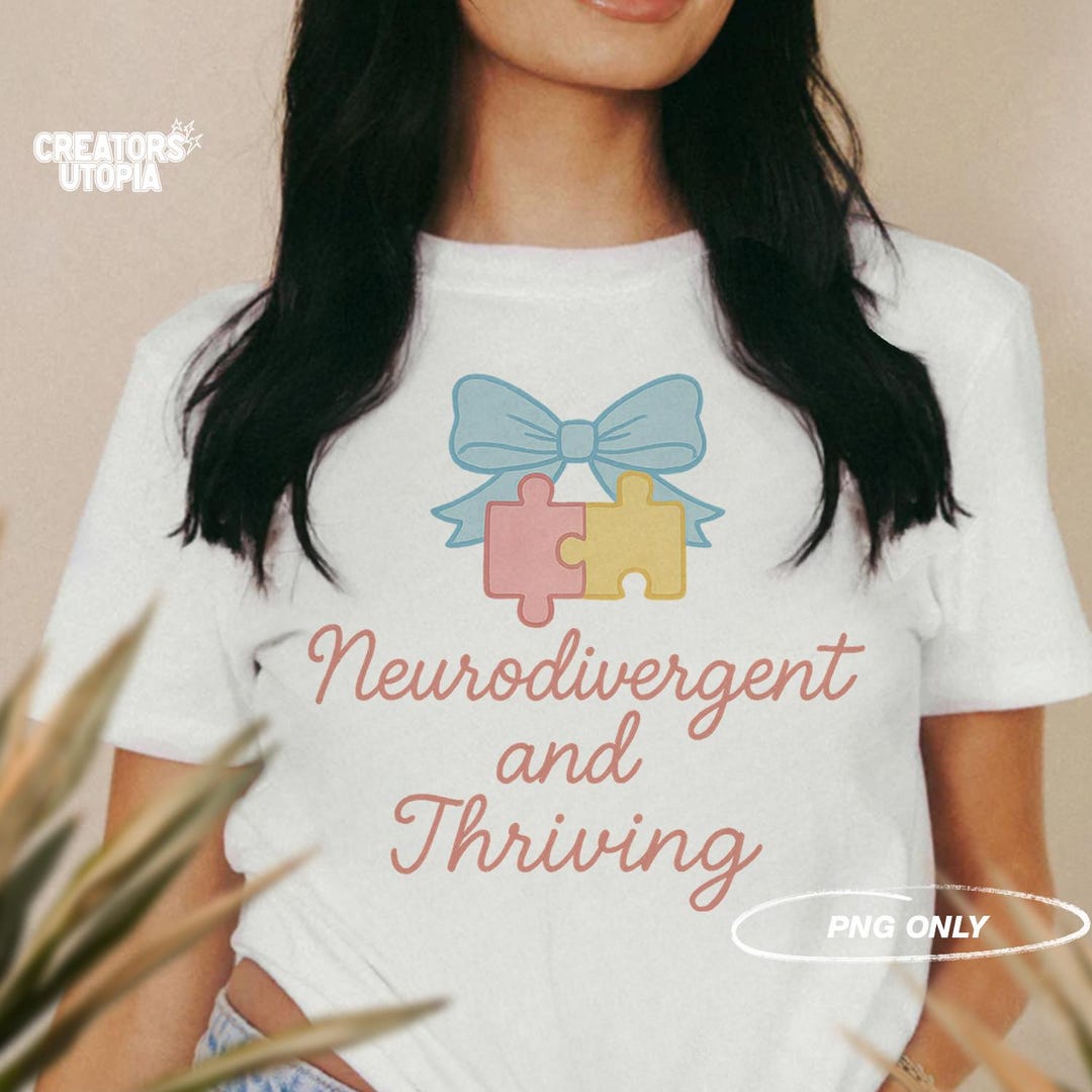 Neurodivergent And Thriving Png Puzzle Piece Bow Design For