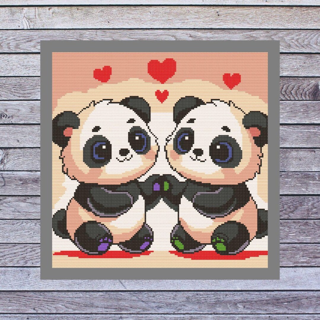 Cross Stitch Pattern "panda" Modern Cross Stitch "cute Pandas", "pandas ...