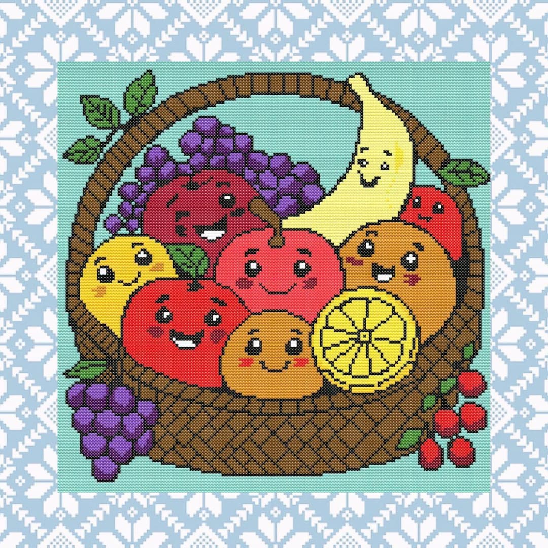 Cross Stitch Pattern Fruit Basket. Electronic Cross Stitch Pattern Cute ...